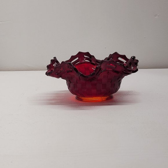 Fenton | Accents | Fenton Amberina Open Lace Edge Basket Weave Bowl | Poshmark